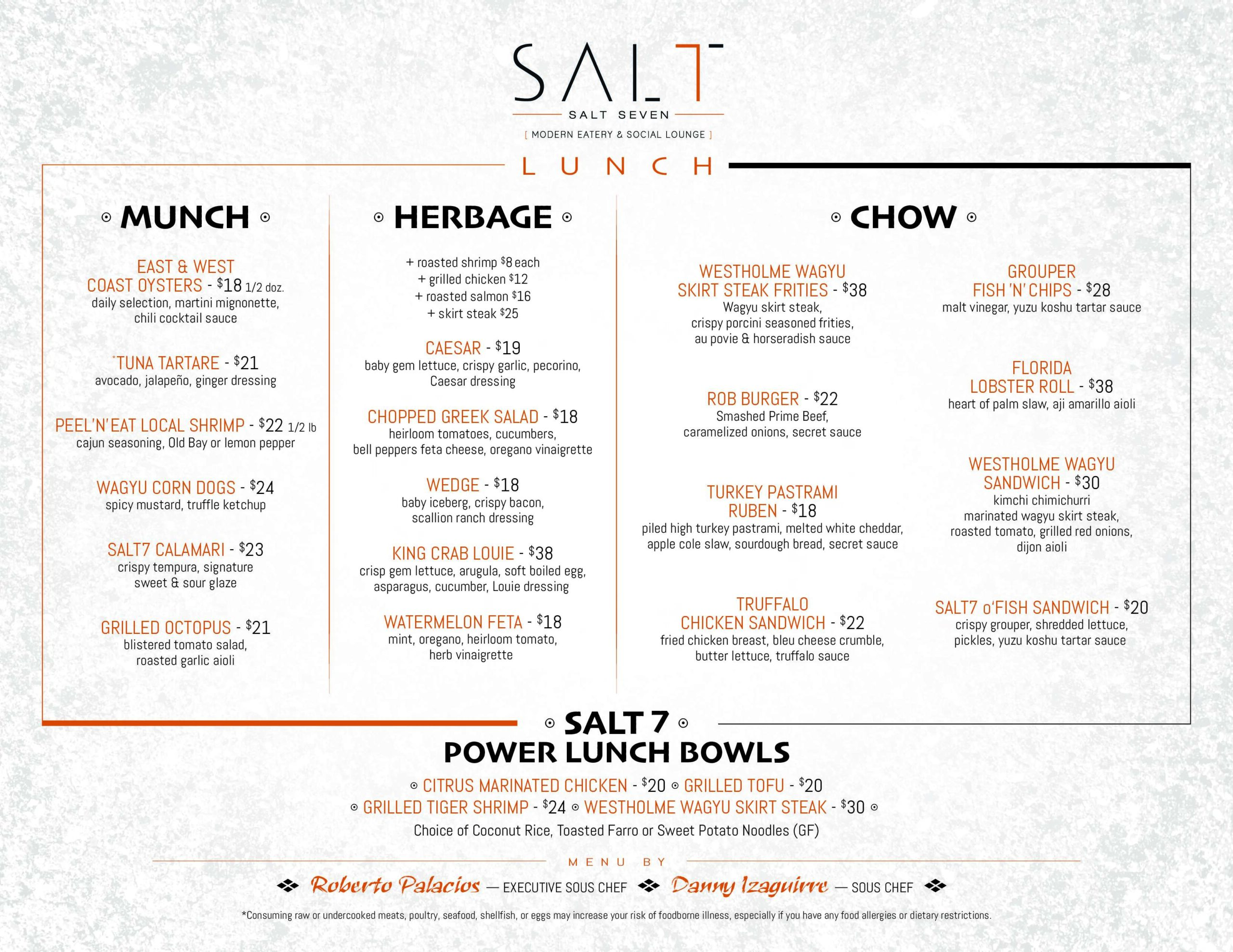 Lunch Menu - SALT7 Fort Lauderdale | Modern American Fine Dining and ...